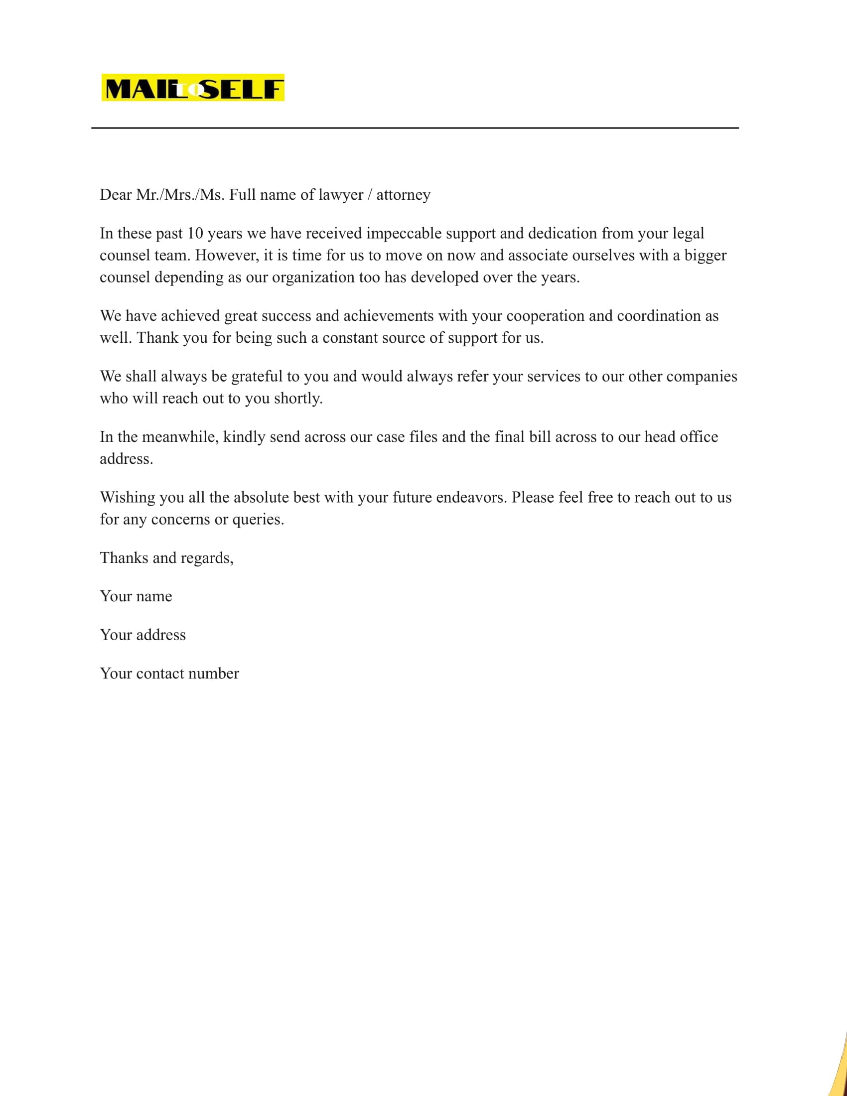 End of Representation Letter: How To, Templates & Examples | Mail To Self