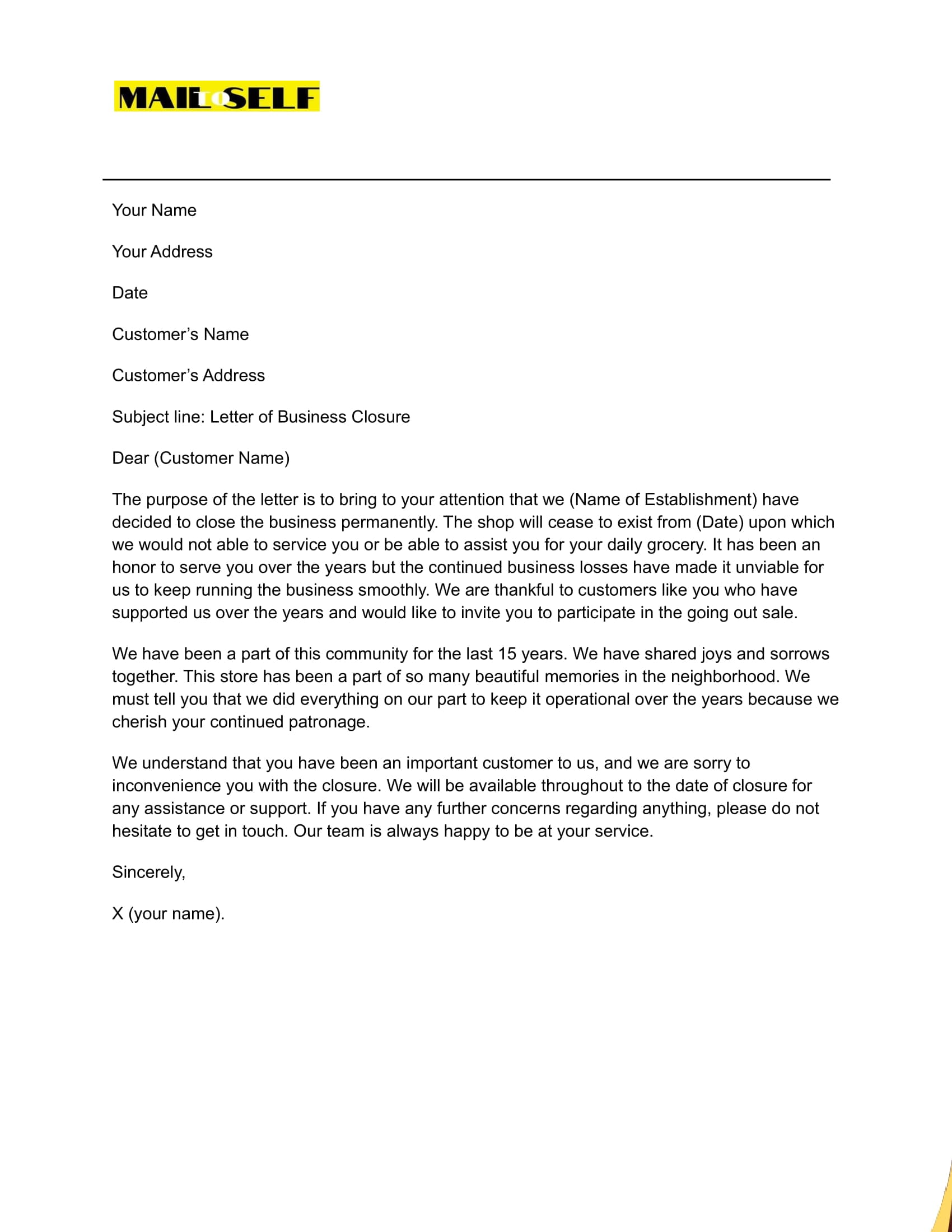 Best Business Closure Sample Letters for Grocery Stores | Mail To Self